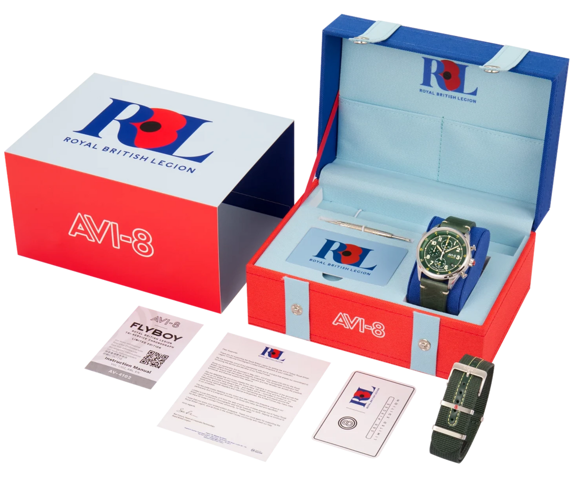 AV-4102-RBL-03 (FLYBOY Royal British Legion Tri-Service Chronograph Li ...